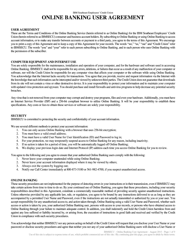 Fillable Online ibmsecu Online Banking User Agreement. IBMSECU Online ...