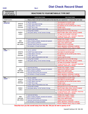 Fillable Online Diet Check Record Sheet - visit site - Fileburst Fax ...