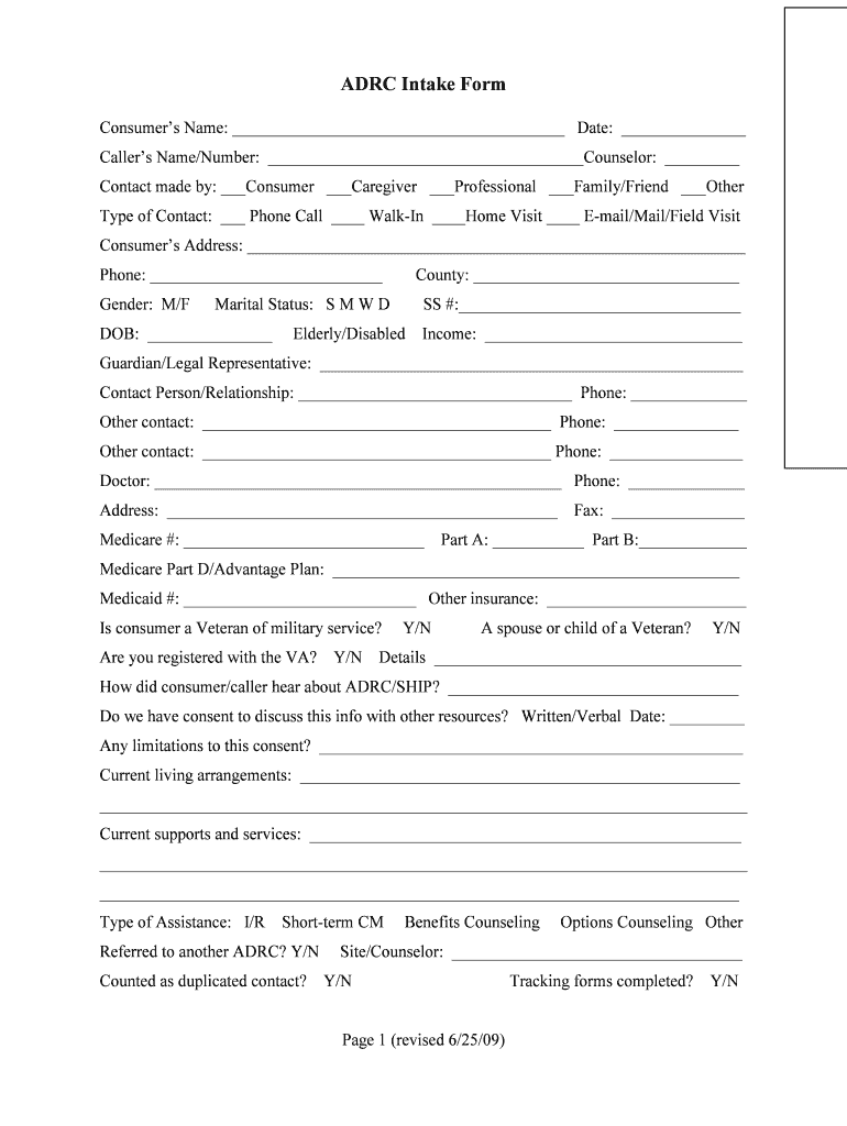 Fillable Online ADRC Intake Form Fax Email Print - pdfFiller
