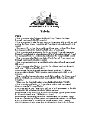 Fillable Online mnstatefair Minnesota State Fair Trivia. A list of ...