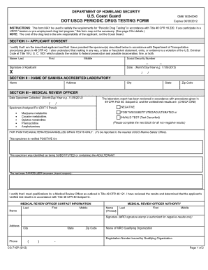 Fillable Online reginfo U.S. Coast Guard DOT/USCG PERIODIC DRUG TESTING ...