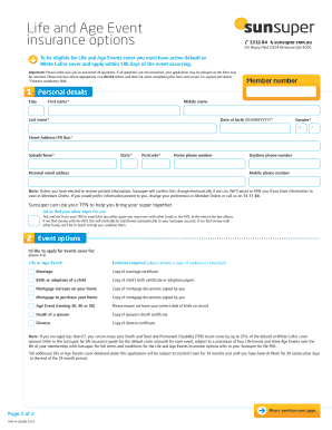 Fillable Online Life and Age Event insurance options form PDF 73KB ...