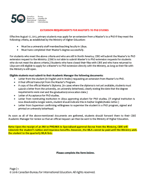 Fillable Online EXTENSION REQUIREMENTS FOR MASTER S TO PhD STUDIES Fax ...