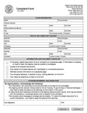 Fillable Online oregon Fillable Complaint Instruction Sheet Fax Email ...