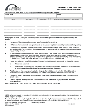 Fillable Online doc wa EXTENDED FAMILY VISITING VISITOR ACKNOWLEDGMENT ...