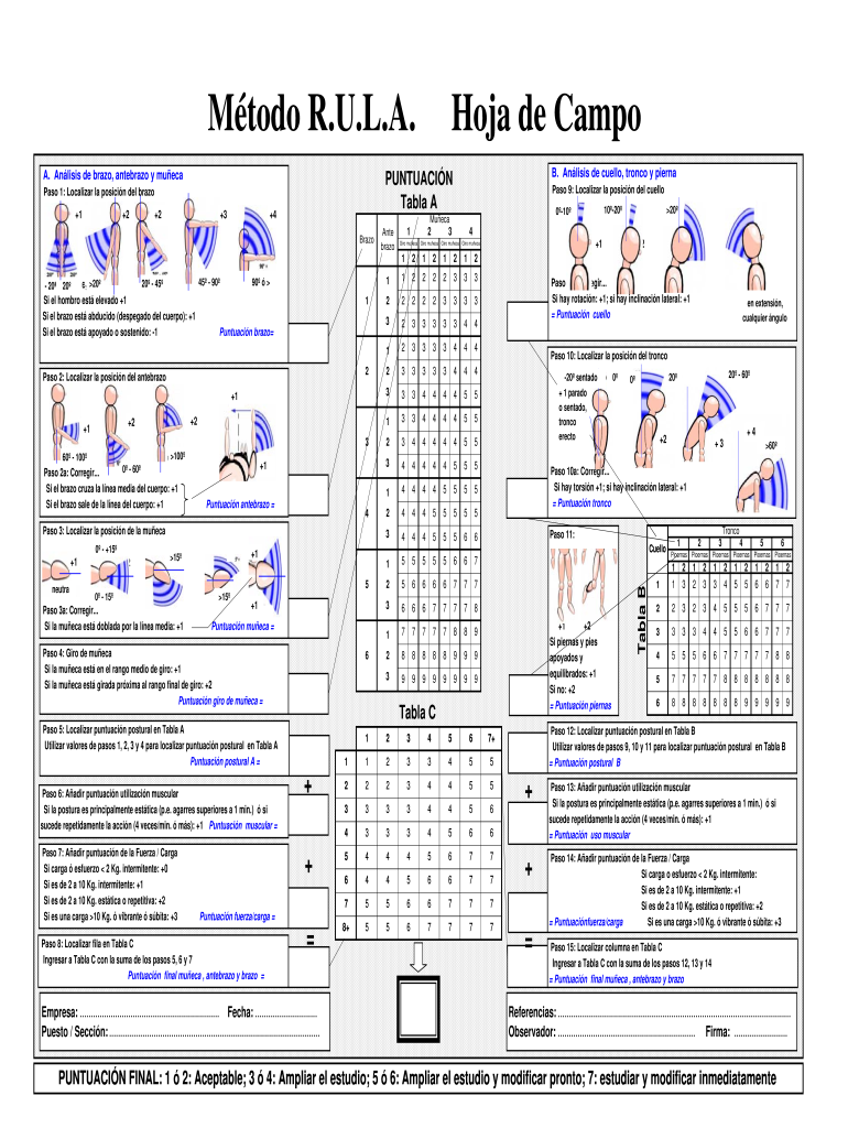 Método Rula Excel Fill Online Printable Fillable Blank Pdffiller