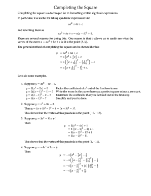 Fillable Online math washington Completing the square handout (pdf ...