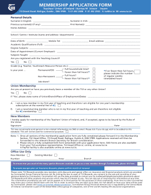 Fillable Online Membership Application Form (2016) - TUI Fax Email ...