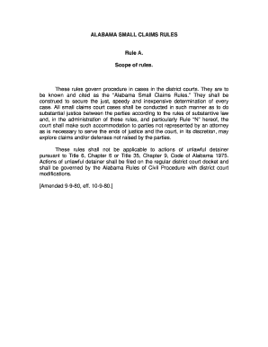 Fillable Online judicial alabama ALABAMA SMALL CLAIMS RULES Rule A ...