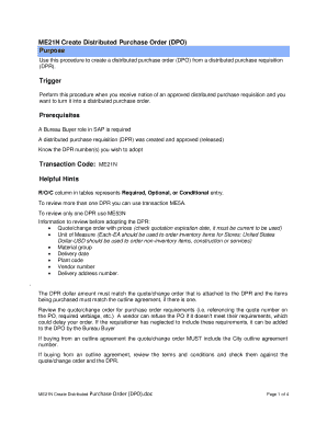 Fillable Online ME21N Create Distributed Purchase Order (DPO) Fax Email ...