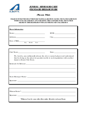 Fillable Online Player Release Form - Hockey Alberta Fax Email Print ...