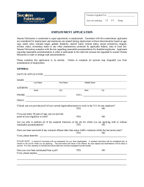 Fillable Online EMPLOYMENT APPLICATION NAME: ADDRESS: - Seconn Fax ...