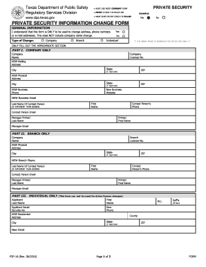 Fillable Online dps texas PRIVATE SECURITY INFORMATION CHANGE FORM ...