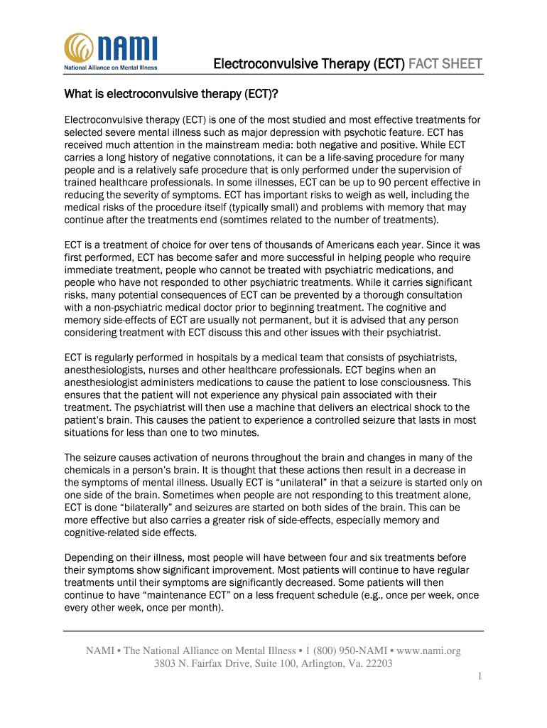 Fillable Online Electroconvulsive Therapy (ECT) FACT SHEET - NAMI Fax ...