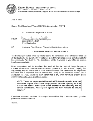 Fillable Online Statewide Direct Primary: Translated Ballot ...