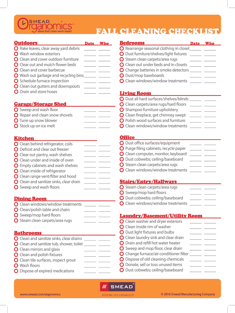 Fillable Online Printable Fall Cleaning Checklist - Smead Fax Email ...