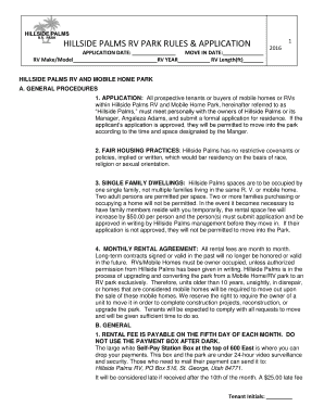 Fillable Online HILLSIDE PALMS RV PARK RULES & APPLICATION Fax Email Print - pdfFiller