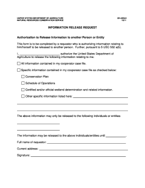 Fillable Online nrcs usda INFORMATION RELEASE REQUEST Authorization to Release ... - nrcs usda ...