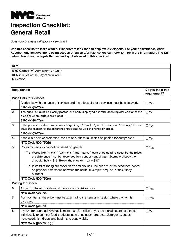 Fillable Online Inspection Checklist: General Retail Fax Email Print ...