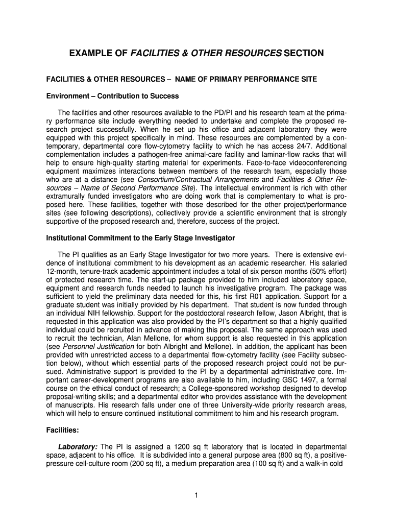 Fillable Online EXAMPLE OF FACILITIES & OTHER RESOURCES SECTION Fax ...