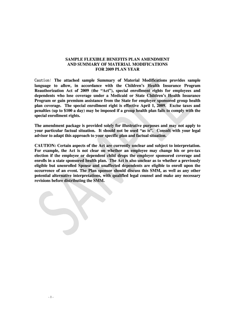 Fillable Online SAMPLE FLEXIBLE BENEFITS PLAN AMENDMENT AND ... - Aflac ...