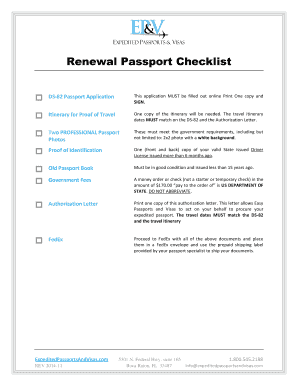 Fillable Online Passport Renewal Checklist - Expedited Passports ...