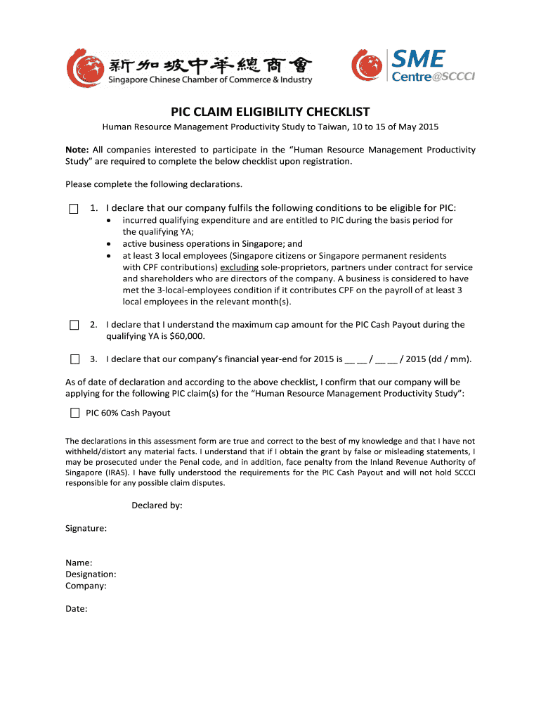 Fillable Online PIC CLAIM ELIGIBILITY CHECKLIST Fax Email Print - pdfFiller