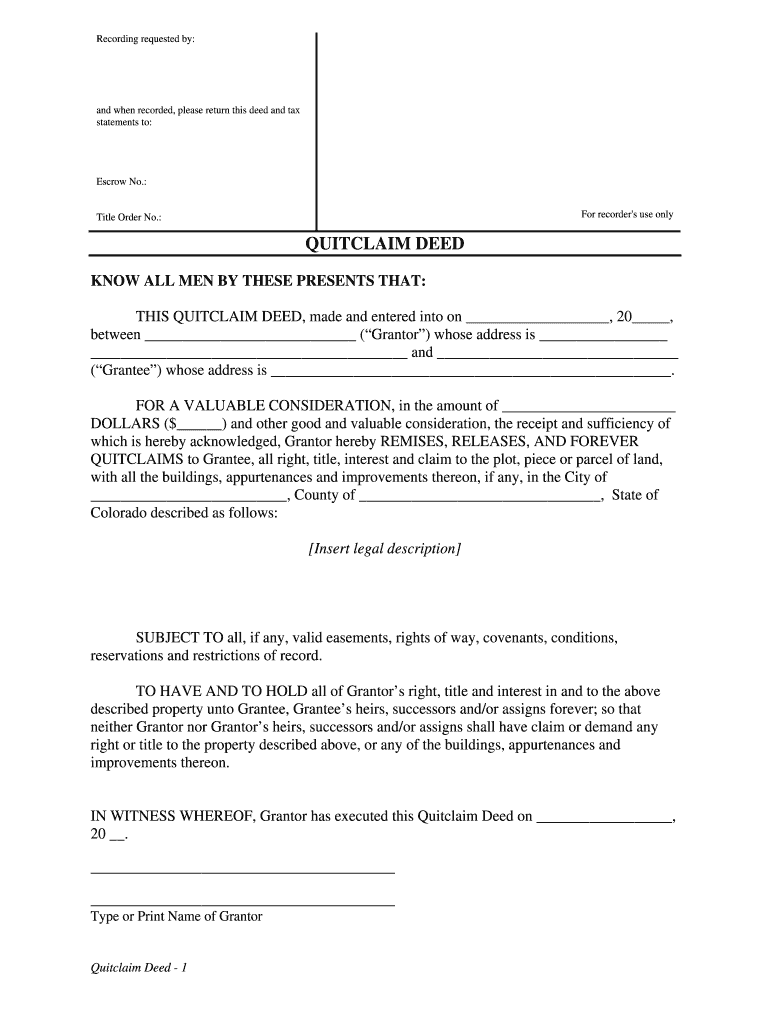 Colorado Quitclaim Deed Form DocHub