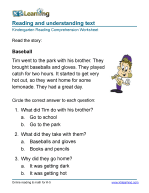 Fillable Online Kindergarten Reading Comprehension Worksheet ...