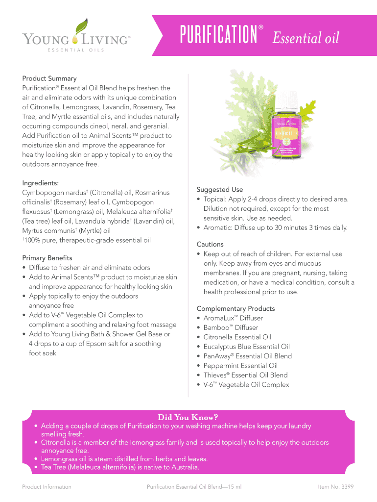 Fillable Online PURIFICATION Essential oil Fax Email Print - pdfFiller