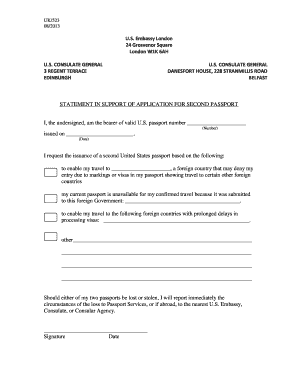 Fillable Online Statement in Support of Application for a Second ...