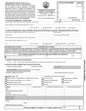 Fillable Online bos lacounty 2015-16 Assessment Appeals fillable form ...