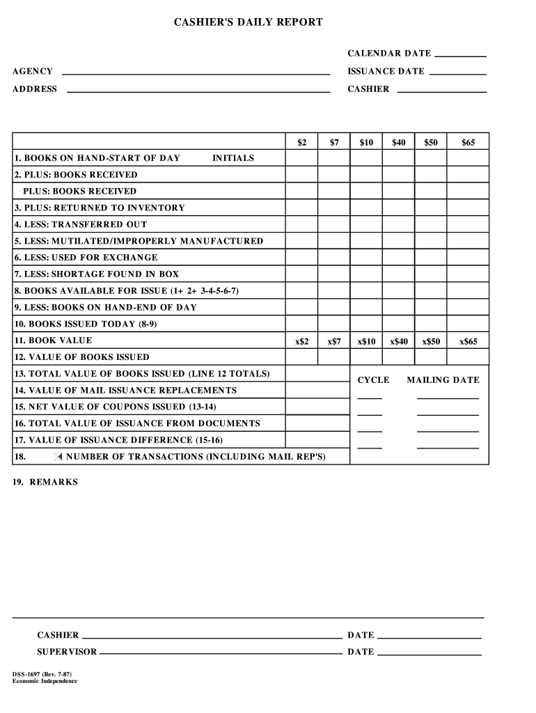 Fillable Online CASHIER'S DAILY REPORT Fax Email Print - pdfFiller