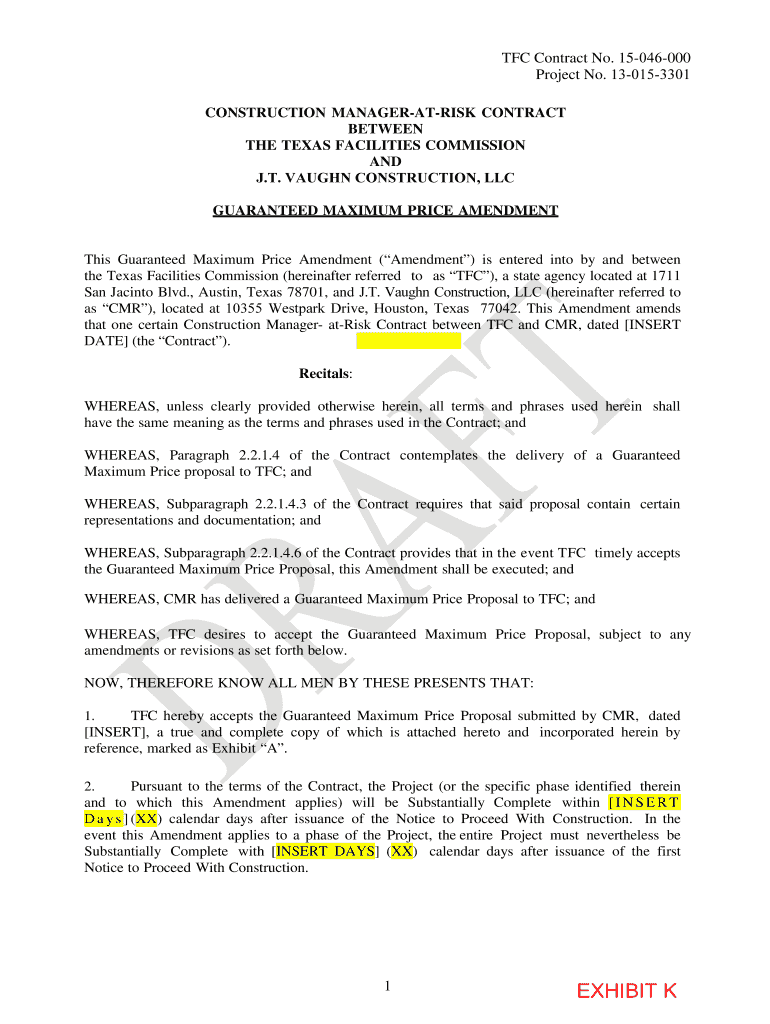 Fillable Online Guaranteed Maximum Price Amendment TEMPLATE Fax Email ...