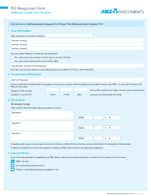 Fillable Online anz co PIR Response Form - ANZ - anz co Fax Email Print ...