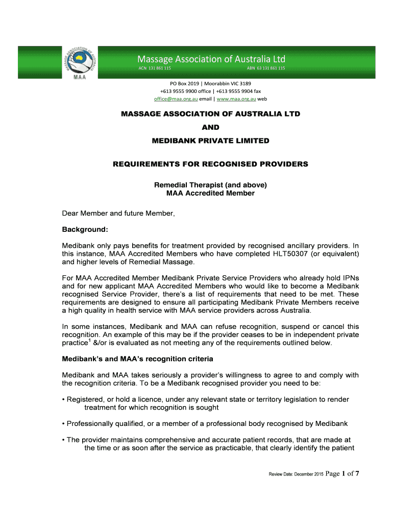 Fillable Online MAA Medibank Private commitment - Massage Association of Australia Fax Email ...