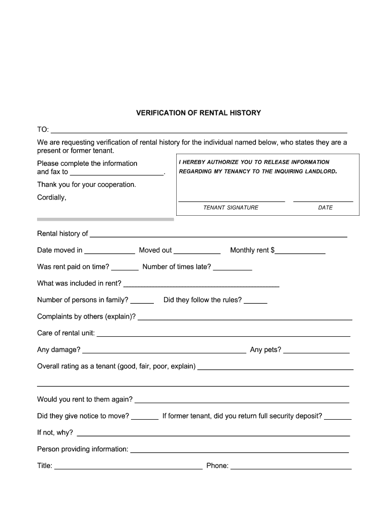 Rental Verification Form Fill Online Printable Fillable Blank 
