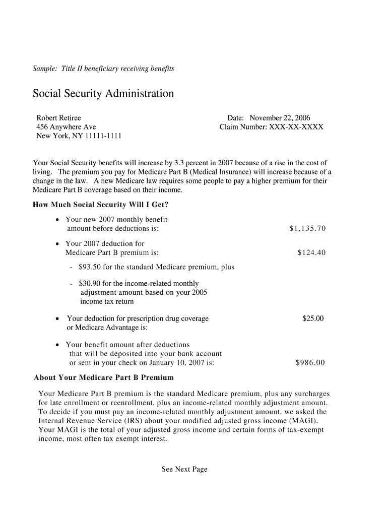 Fillable Online ssa Fillable Sample: Title II beneficiary receiving ...