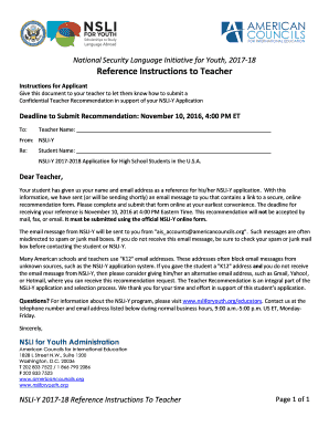 Fillable Online NSLI-Y 2017 Reference Instructions to Teacher Fax Email Print - pdfFiller