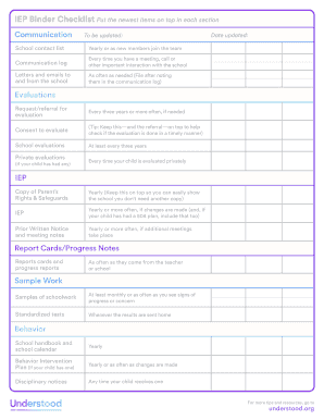 Fillable Online IEP Binder Checklist ENG Fax Email Print - pdfFiller