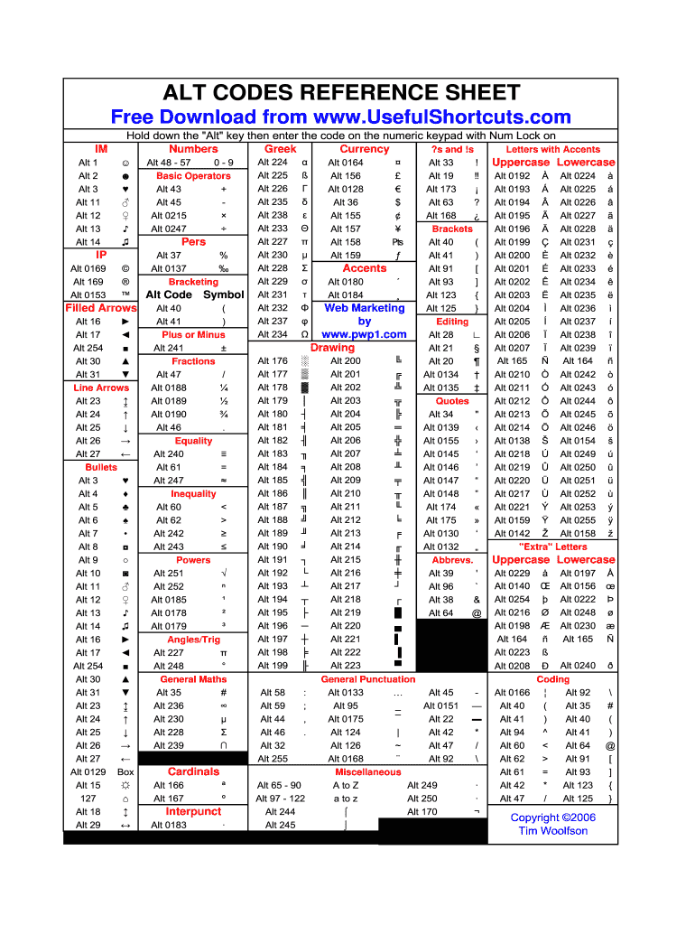 Alt Codes Pdf 2020 2021 Fill And Sign Printable Template Online US 