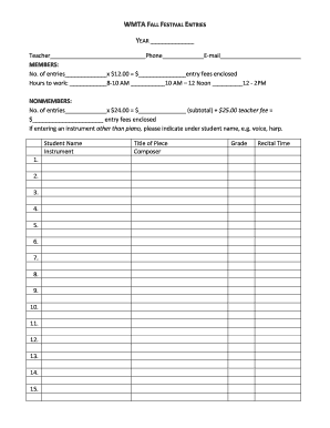 Fillable Online WMTA Fall Festival Entry Form updated Fax Email Print ...