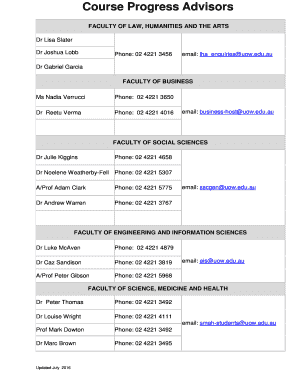 Fillable Online uow edu Course Progress Advisors - uow edu Fax Email Print - pdfFiller
