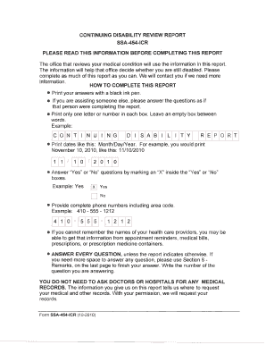 Fillable Online reginfo CONTINUING DISABILITY REVIEW REPORT SSA-454-ICR ...