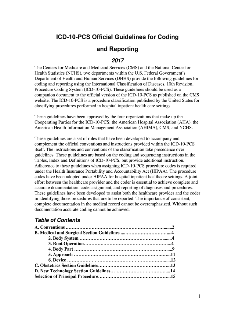 Fillable Online cms ICD-10-PCS Official Guidelines for Coding - cms Fax ...