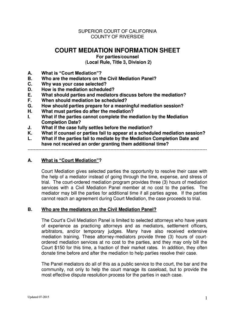 Fillable Online riverside courts ca Court-Ordered Mediation Information ...