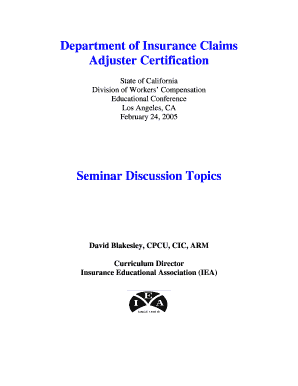 Fillable Online dir ca Department of Insurance Claims Adjuster ...