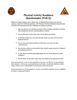 Fillable Online Physical Activity Readiness Questionnaire (PAR Q) Fax ...