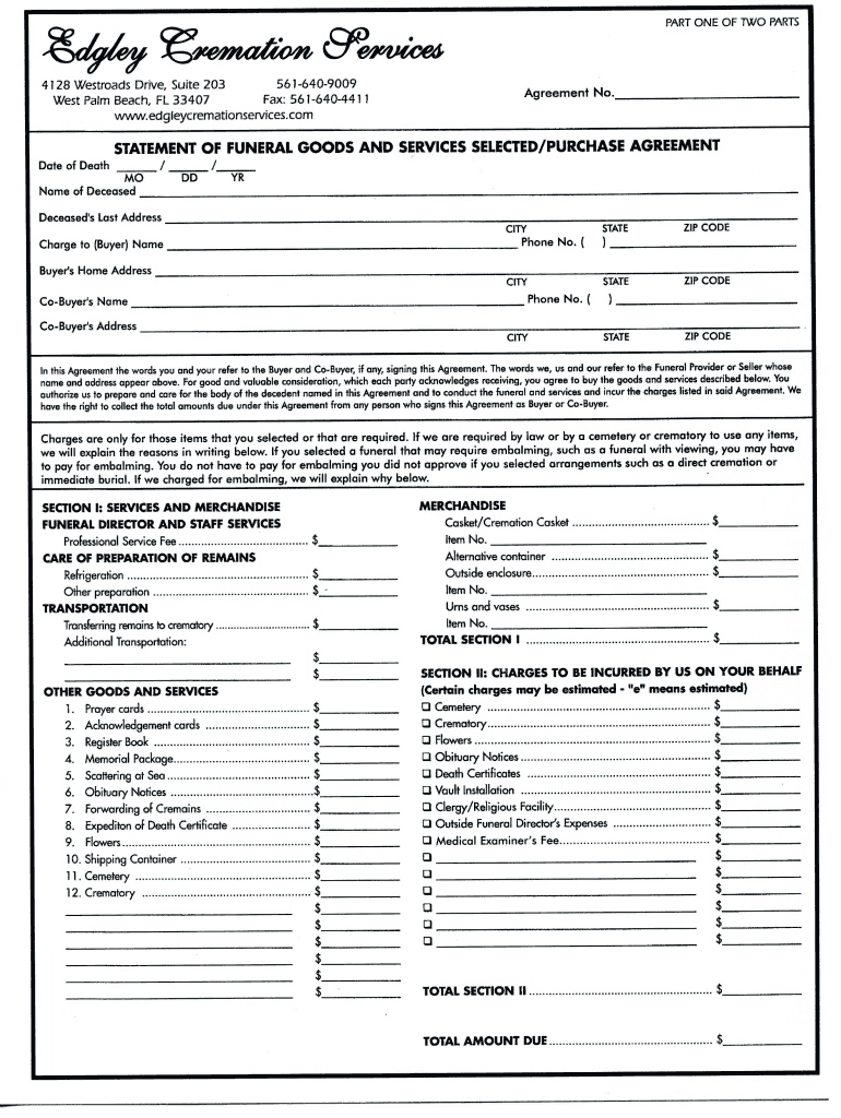 Funeral Goods And Services Purchase Agreement DocHub