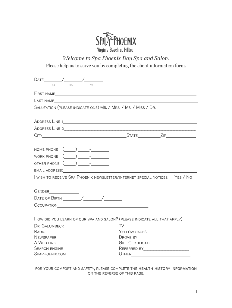 Legal Client Intake Form Massage Intake Form Fill And Sign 